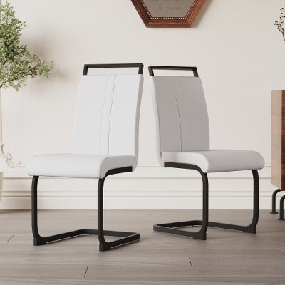 Xiyuyeu White Modern Dining Chairs, Faux Leather High Back Upholstered ...