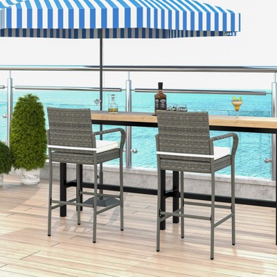 Tangkula Outdoor Bar Stools Set Of 2 All Weather Pe Rattan Bar Chairs W ...