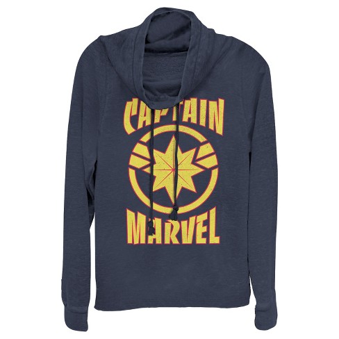 Juniors Womens Marvel Captain Marvel Star Symbol Shield Cowl Neck ...