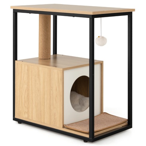 Costway Cat Furniture End Table W/ Scratching Post Removable Scratching ...