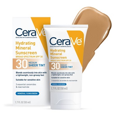 Cerave Hydrating Mineral Tinted Face Sunscreen Lotion - Spf 30 - 1.7 Fl Oz : Target