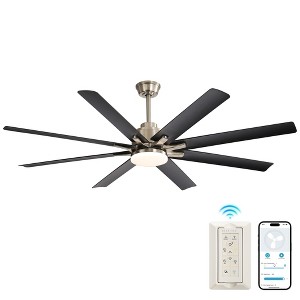 52-Inch Smart Ceiling Fan With Lights, 6 Wind Speed With 8 Black ABS ...