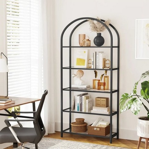 Vasagle Storage Rack, 5-tier Shelf, Tempered Glass, Bookcase With Steel ...