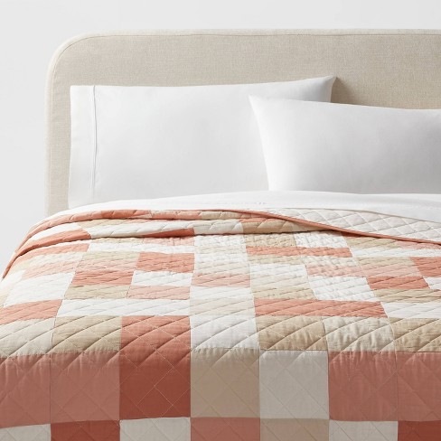 Full/queen Pieced Patchwork Quilt Light Pink/khaki - Threshold™: Cotton ...
