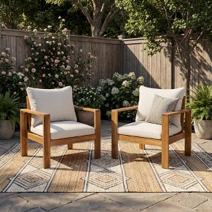 Set of 2 Acacia Wood Outdoor Chairs with Transitional Style, Water ...