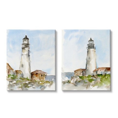 Stupell Industries Coastal Cliffside Lighthouse Study Soft Nautical ...