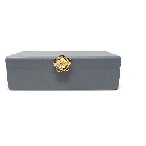 Classic Touch Grey Wood Decorative Box With Gold Flower Opener : Target