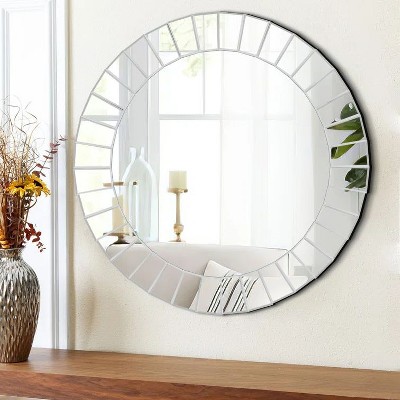 Laura 31" Round Wall Mirror Decorative Mirror With Beveled Glass Frame ...