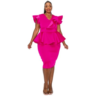 Allegra K Women's Ruffles Short Sleeve Asymmetrical Neck Pleated Hem ...