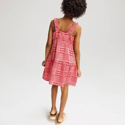 Girls' Patchwork Plaid Smocked A-Line Dress - Cat & Jack™ Red M : Target
