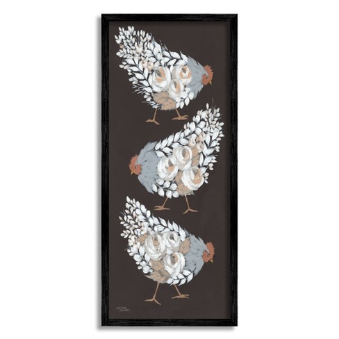 Stupell Abstract Floral Chickens Stacked Black Framed Giclee, 10 X 24 ...