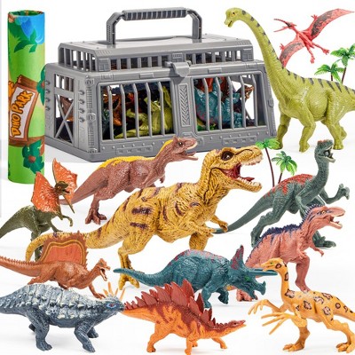 Dinosaur Toys With Mat & Storage Cage, 19pcs Realistic Dinosaur Figures ...