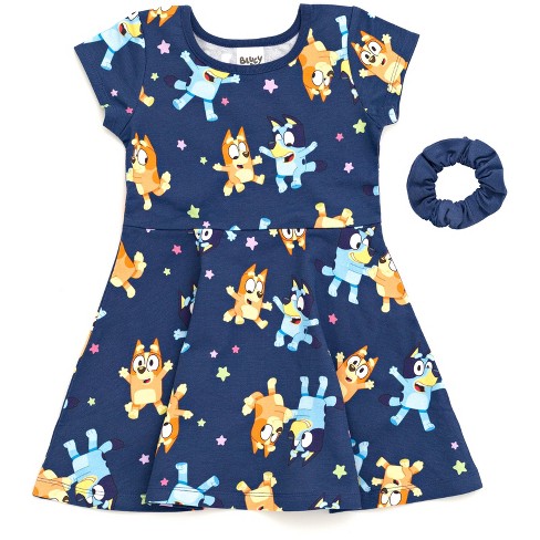 Bluey Bingo Toddler Girls Skater French Terry Dress And Scrunchie 5t ...