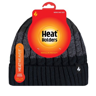 Heat Holders Men's Mavis Cable Knit Roll Up Hat Black/charcoal One Size ...