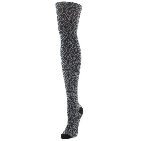 Memoi Trellis Patterned Cotton Blend Sweater Tights Black M-l : Target