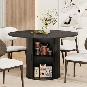 47" Round Dining Table for 4 with Hidden Storage – Modern Pedestal ...