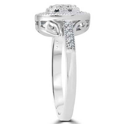Pompeii3 3/8ct Vintage Natural Diamond Cushion Halo Shape Ring White ...