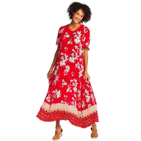 Woman Within Women's Plus Size Short-sleeve Crinkle Dress - M, Vivid ...