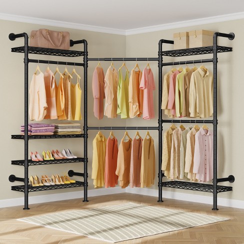 Timate L3 L Shape Garment Rack Heavy Duty Industrial Pipe Wall Mounted ...