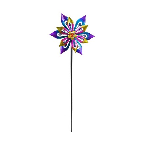 Alpine Corporation Layered Floral Wind Spinner Garden Stake: Durable ...