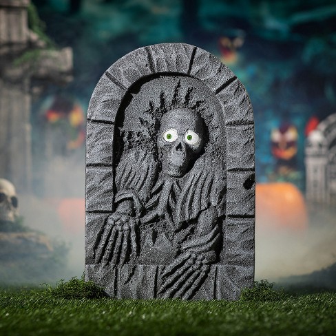 Morris Costumes 2 Ft Gray Plastic Skeleton Tombstone With Moving Eyes ...