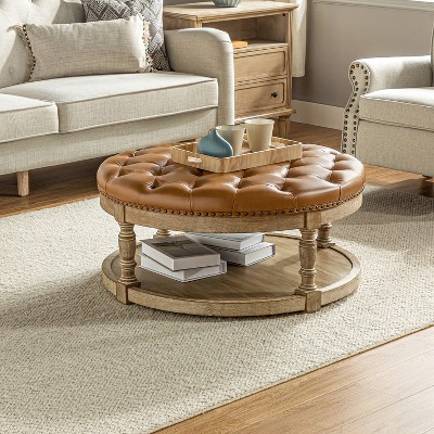 Round leather cocktail ottoman store
