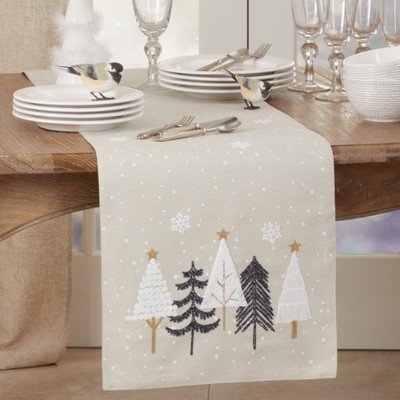 Saro Lifestyle Embroidered Christmas Trees Table Runner, 16"x120 ...