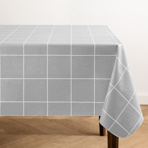 Windowpane Plaid Grid Printed Vinyl Indoor/outdoor Tablecloth - Gray ...