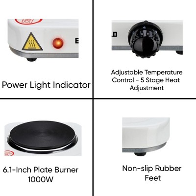 Emerald Compact & Portable, 1000W Electric Single Burner 6.1" Coil Less ...