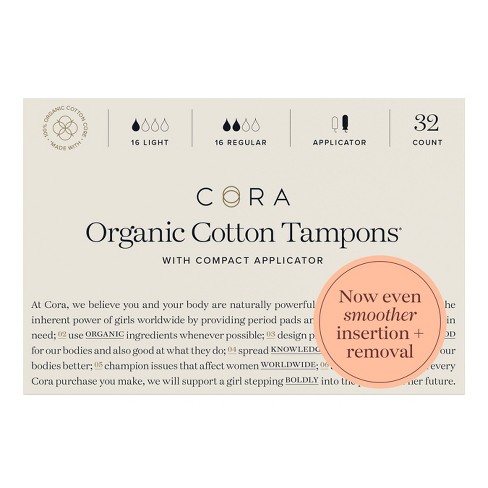 Cora Organic Cotton Tampons Mix Pack - Light/regular Absorbency - 32ct ...