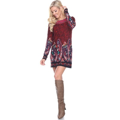Women's Sandrine Embroidered Sweater Dress Burgundy Large - White Mark ...