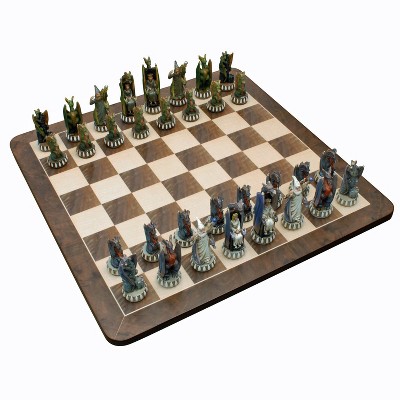 We Games Handpainted Dragon Chess Set, Walnut Root Board 21 In, 4.5 In ...
