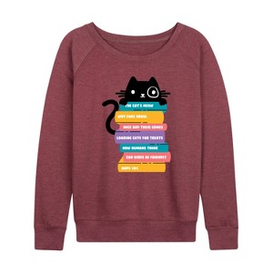 Women's Instant Message Cat Peeking Over Book Stack Lightweight French ...