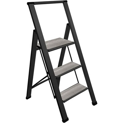 3 Step Ladder Modern - Beautiful Gray Wood & Black Aluminum - By Sorfey ...
