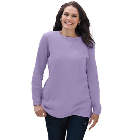 Woman Within Women's Plus Size Waffle Thermal Sweatshirt - S, Soft Iris ...