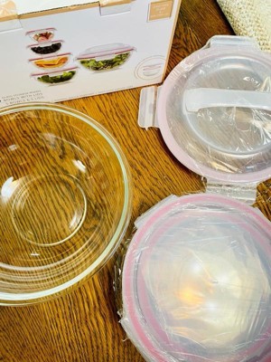 Joyful Glass Mixing Bowl Set With Airtight Lids - Set Of 5 - Black : Target