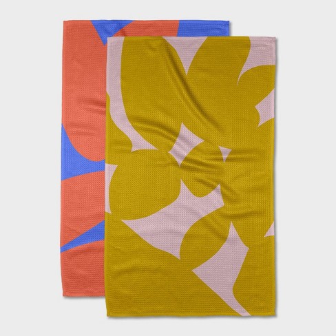 Geometry Tea Towel Set Fusion: Modern Abstract & Floral Quick Dry ...