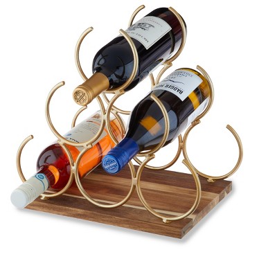 Twine Pyramid 6 Bottle Wood Wine Rack, Holds 6 Standard Wine Bottles ...
