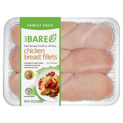 Just Bare® Boneless Skinless Chicken Breast Fillets Family Pack - 2lbs ...