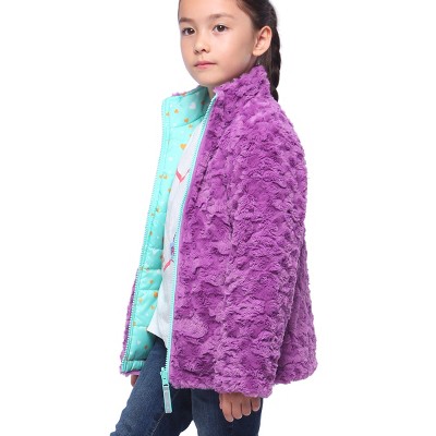 Rokka&rolla Girls' Reversible Fleece Jacket Puffer Coat-mulberry/green ...
