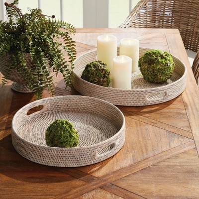 Plum & Post Burma Rattan Round Ottoman Decorative Trays Small Set Of 2 ...