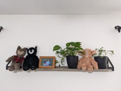 48" Solid Wood Ledge Wall Shelf With Rustic Metal Bracket Driftwood ...