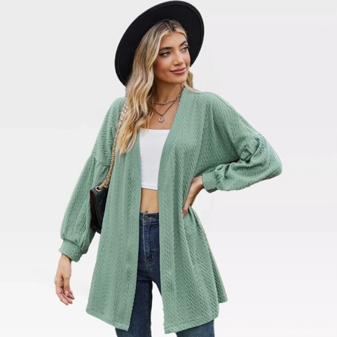 Women's Textured Knit Cardigan Longline Shacket With Drop Shoulder For ...