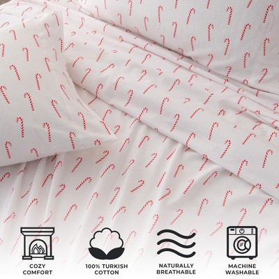 Great Bay Home Cotton Printed Flannel Sheet Set (queen, Candy Canes ...