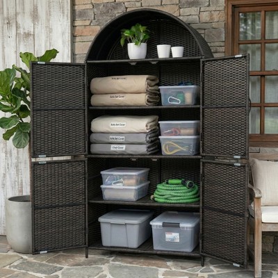 GDFStudio Tahlia 72" Arched Rattan Outdoor Storage Cabinet with Shelves ...