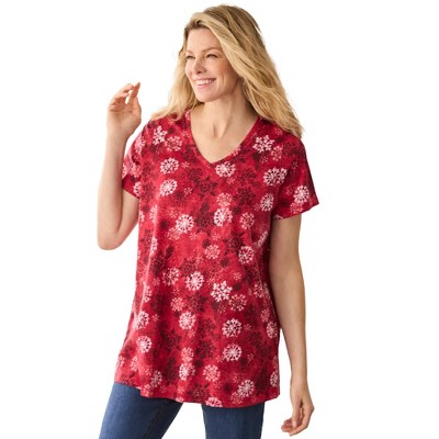 Woman Within Women's Plus Size Perfect Printed Short-sleeve V-neck ...