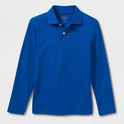 Boys' Long Sleeve Interlock Uniform Polo Shirt - Cat & Jack™ Blue : Target