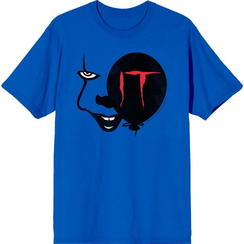 It Chapter 2 Enlarged Pennywise Face Men's Blue Crew Neck Short Sleeve ...