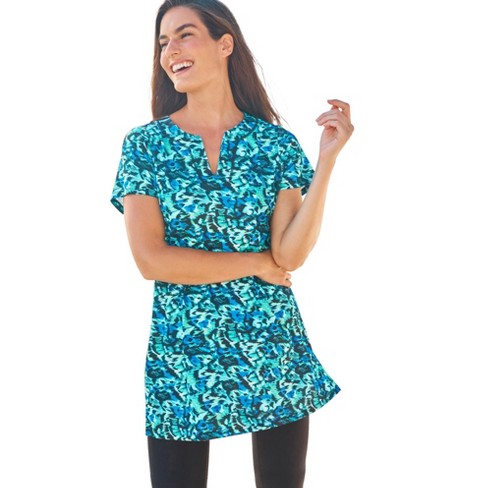 Swim 365 Women’s Plus Size Longer Length Short-sleeve Swim Tunic, 40 ...