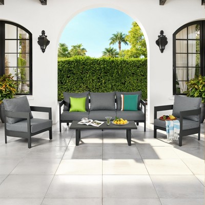 Outdoor 4-piece Iron Seating Conversation Set With 2 Chairs & Plastic ...